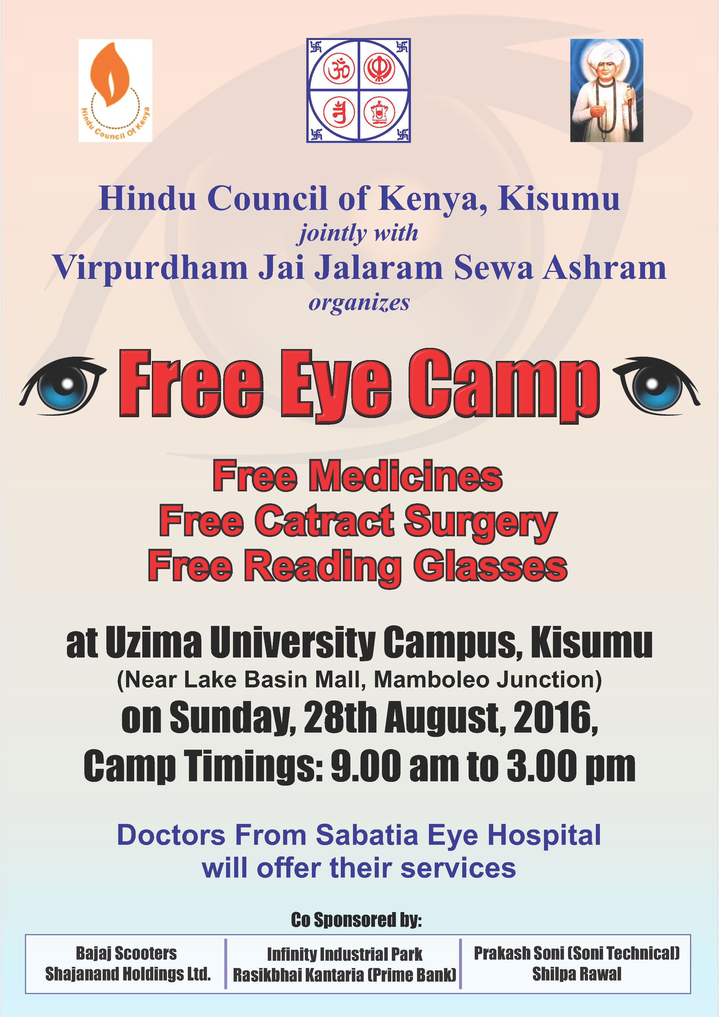 Free Eye Camp – 28th August 2016 – Hindu Council of Kenya ~ Kisumu Branch
